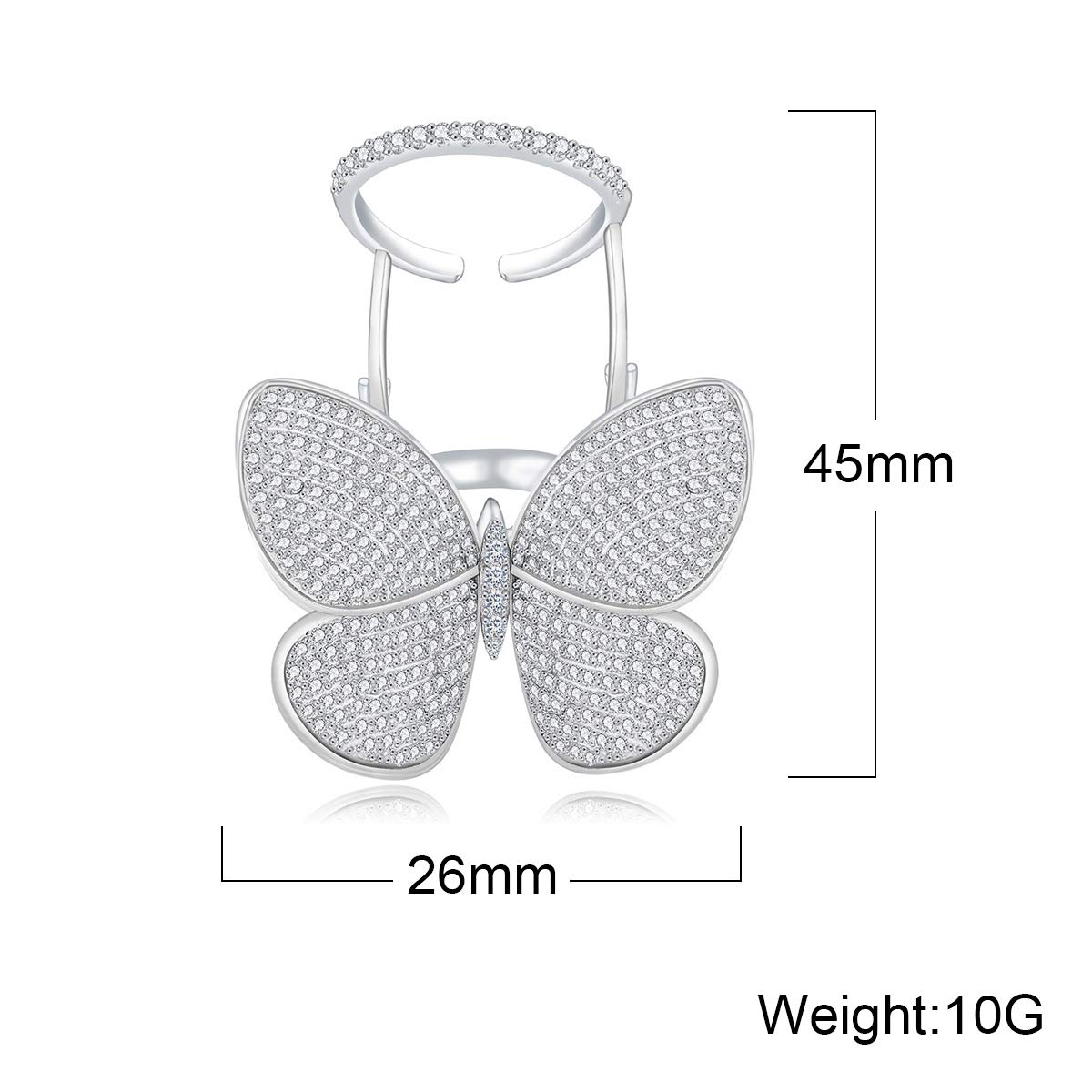 TEMICO Moving and Flying Butterfly CZ Paved Platinum Plated Fashion Party Cocktail Ring Wide Band for Women