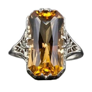 Aimys Vintage Women 925 Sliver Ring Citrine Natural Party Wedding Engagement Jewelry Cocktail Party Bridal Engagement Hollow engraving Band (8)