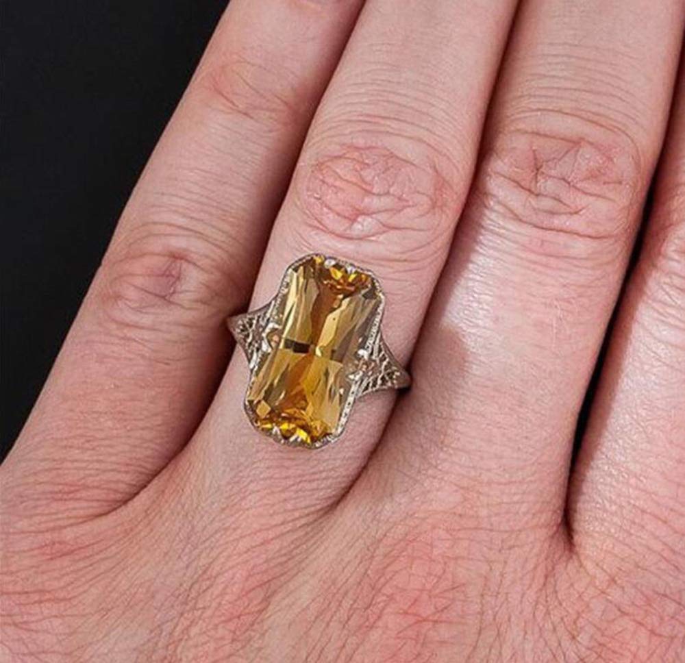 Aimys Vintage Women 925 Sliver Ring Citrine Natural Party Wedding Engagement Jewelry Cocktail Party Bridal Engagement Hollow engraving Band (8)