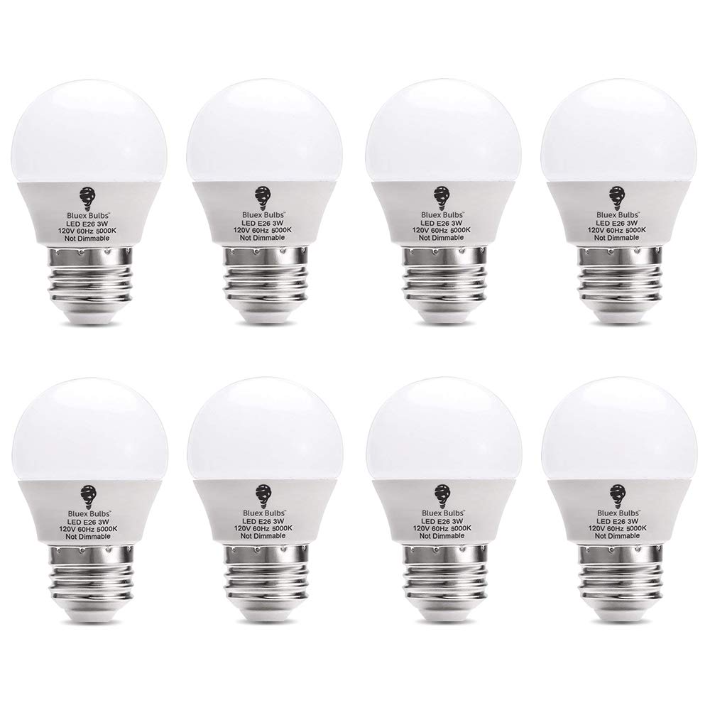 8 Pack BlueX 3W G14 LED Light Bulb 5000K Daylight - 25W Equivalent - E26 Base 120V - Small Night Light Bulbs for Bedroom, Ceiling Fan, Table Lamp, Kitchen, Pendant Fixtures, Dinning Room