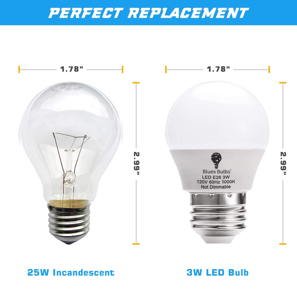 8 Pack BlueX 3W G14 LED Light Bulb 5000K Daylight - 25W Equivalent - E26 Base 120V - Small Night Light Bulbs for Bedroom, Ceiling Fan, Table Lamp, Kitchen, Pendant Fixtures, Dinning Room