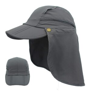 llmoway men fishing hat with ear and neck flap outdoor sun protection cap with foldable bill grey