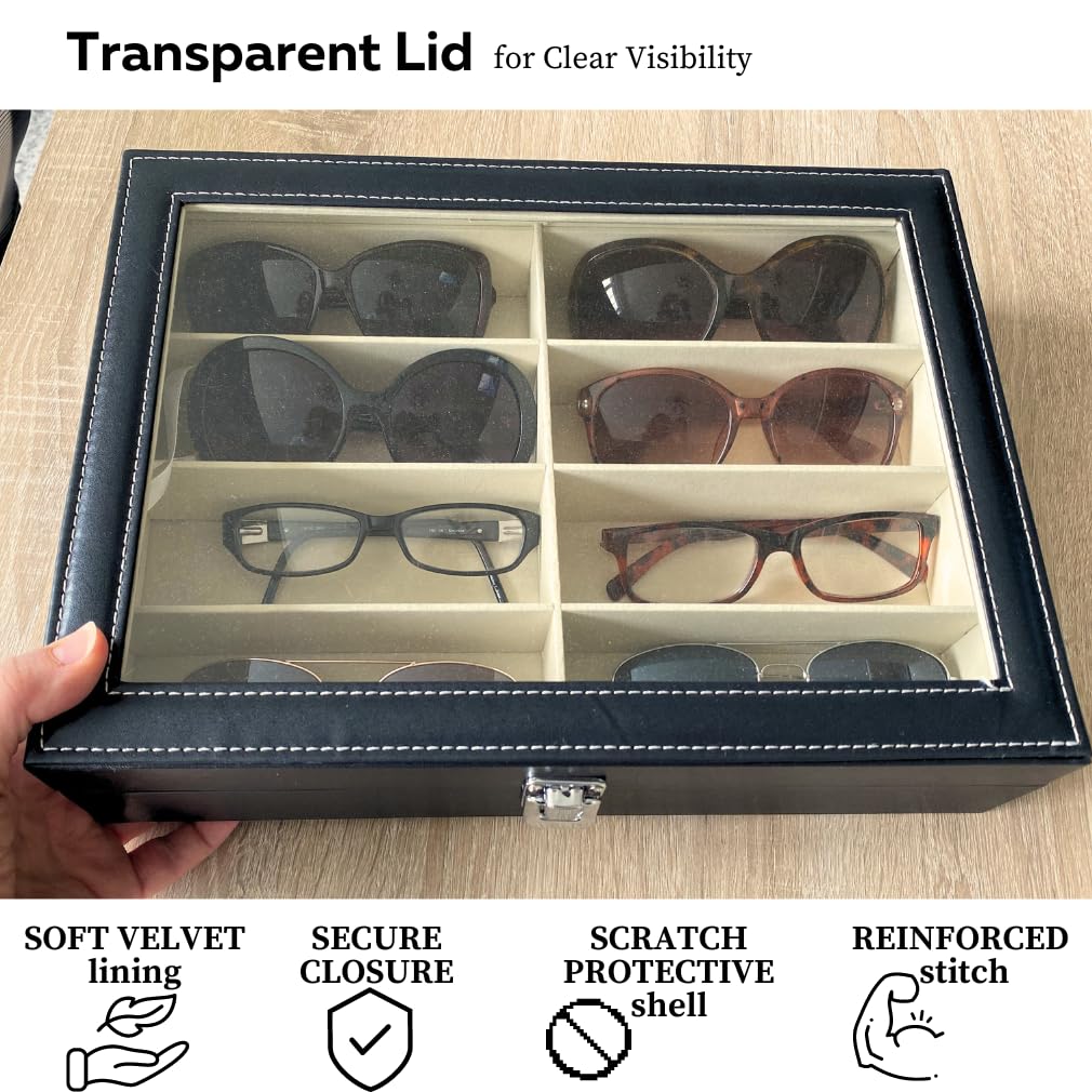 Evelots Eyeglass and Sunglasses Storage Organizer for Multiple Glasses, Closet Display Tray for Eyewear, Watches, and Jewelry - No-Scratch Storage Holder for Nightstand or Dresser