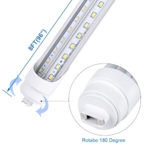 Singteam 10Pack R17D/HO 8FT LED Tubes,90W,F96t12 HO 8 Foot Led Bulbs,10000LM, Cool White 6500K Clear Lens,Rotate V Shaped,T8/T12 Replacement,Dual-Ended Power