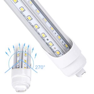 Singteam 10Pack R17D/HO 8FT LED Tubes,90W,F96t12 HO 8 Foot Led Bulbs,10000LM, Cool White 6500K Clear Lens,Rotate V Shaped,T8/T12 Replacement,Dual-Ended Power