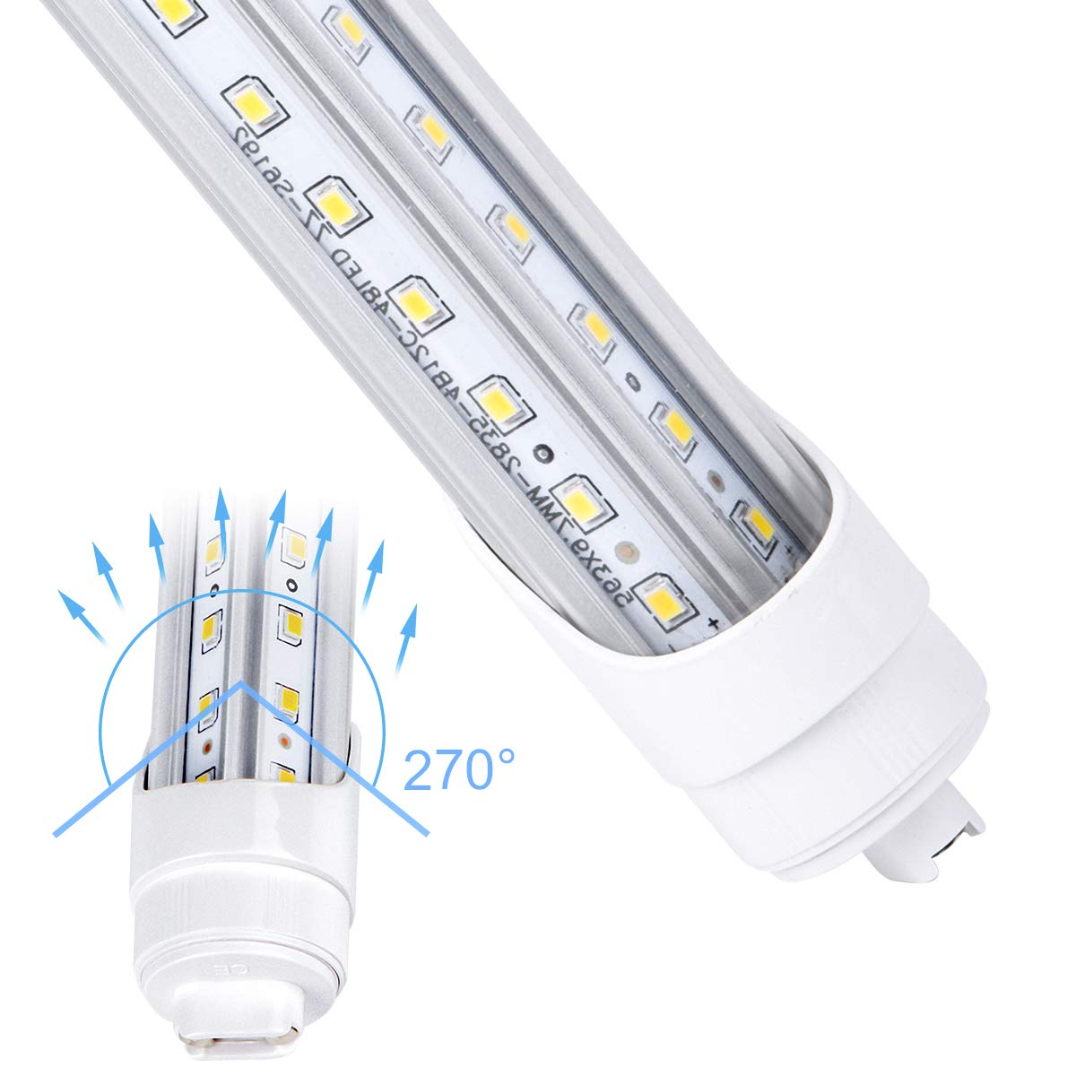 Singteam 10Pack R17D/HO 8FT LED Tubes,90W,F96t12 HO 8 Foot Led Bulbs,10000LM, Cool White 6500K Clear Lens,Rotate V Shaped,T8/T12 Replacement,Dual-Ended Power