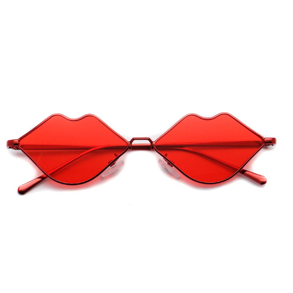 MYSNKU Sexy Lips Shape Irregular Sunglasses Women's Small Frame Metallic Thin Edge Color Sunglasses (red)