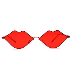 MYSNKU Sexy Lips Shape Irregular Sunglasses Women's Small Frame Metallic Thin Edge Color Sunglasses (red)