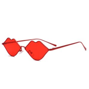 MYSNKU Sexy Lips Shape Irregular Sunglasses Women's Small Frame Metallic Thin Edge Color Sunglasses (red)