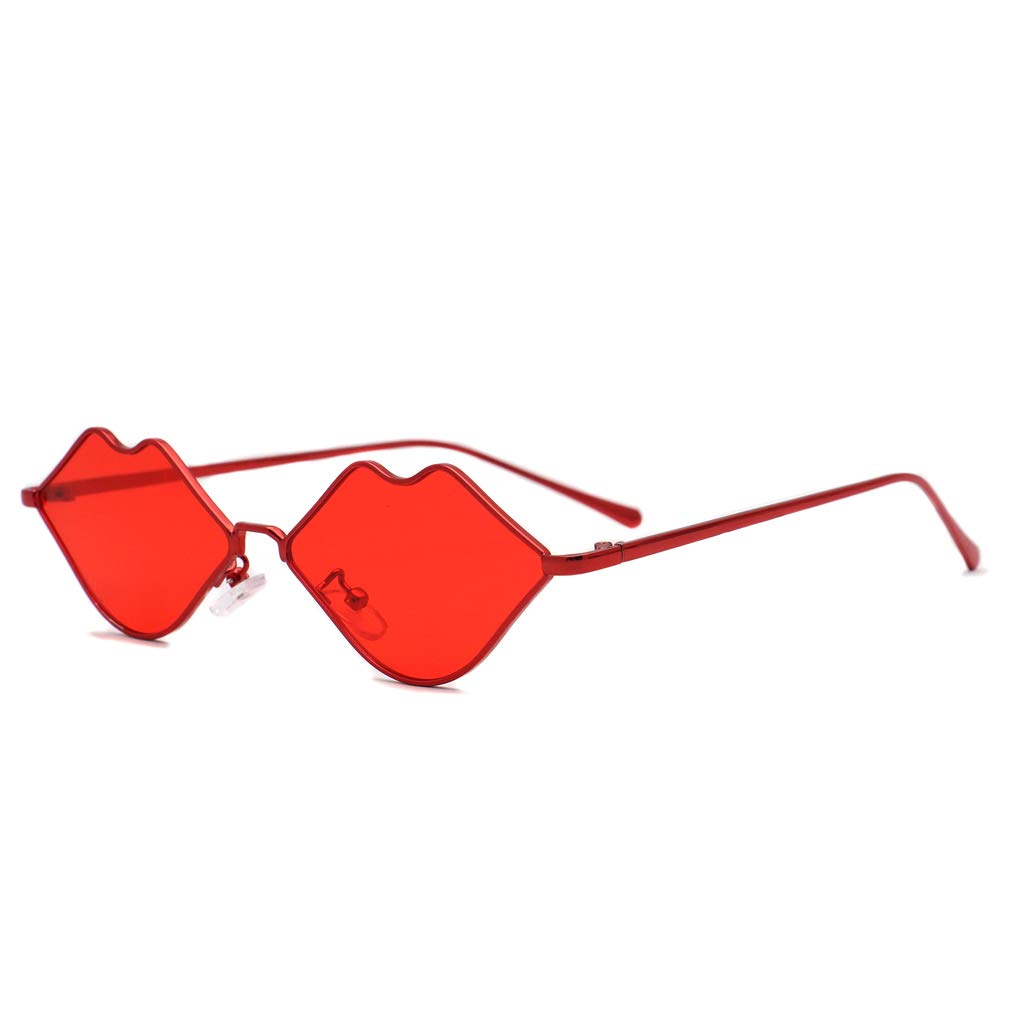 MYSNKU Sexy Lips Shape Irregular Sunglasses Women's Small Frame Metallic Thin Edge Color Sunglasses (red)