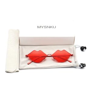 MYSNKU Sexy Lips Shape Irregular Sunglasses Women's Small Frame Metallic Thin Edge Color Sunglasses (red)