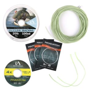 maxcatch fly fishing line (weight forward, floating) and fly line combo with backing leader and tippet (1f/2f/3f/4f/5f/6f/7f/8f/9f/10f) (line combo moss green, wf5f 100ft)