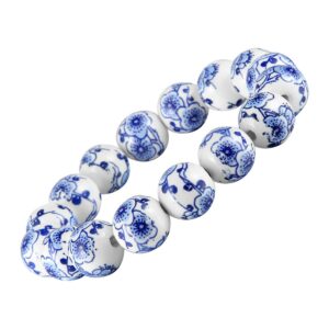 lkxharleya women porcelain beads bracelet vintage style blue and white porcelain ceramics wrist bracelet