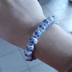 LKXHarleya Women Porcelain Beads Bracelet Vintage Style Blue and White Porcelain Ceramics Wrist Bracelet