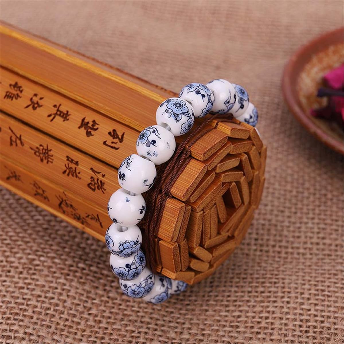 LKXHarleya Women Porcelain Beads Bracelet Vintage Style Blue and White Porcelain Ceramics Wrist Bracelet