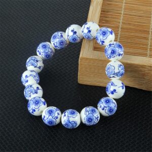 LKXHarleya Women Porcelain Beads Bracelet Vintage Style Blue and White Porcelain Ceramics Wrist Bracelet