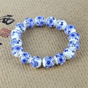 LKXHarleya Women Porcelain Beads Bracelet Vintage Style Blue and White Porcelain Ceramics Wrist Bracelet