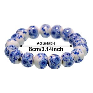 LKXHarleya Women Porcelain Beads Bracelet Vintage Style Blue and White Porcelain Ceramics Wrist Bracelet