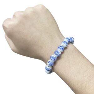 LKXHarleya Women Porcelain Beads Bracelet Vintage Style Blue and White Porcelain Ceramics Wrist Bracelet