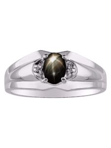 rylos classic oval black star-sapphire & diamond ring * size 9