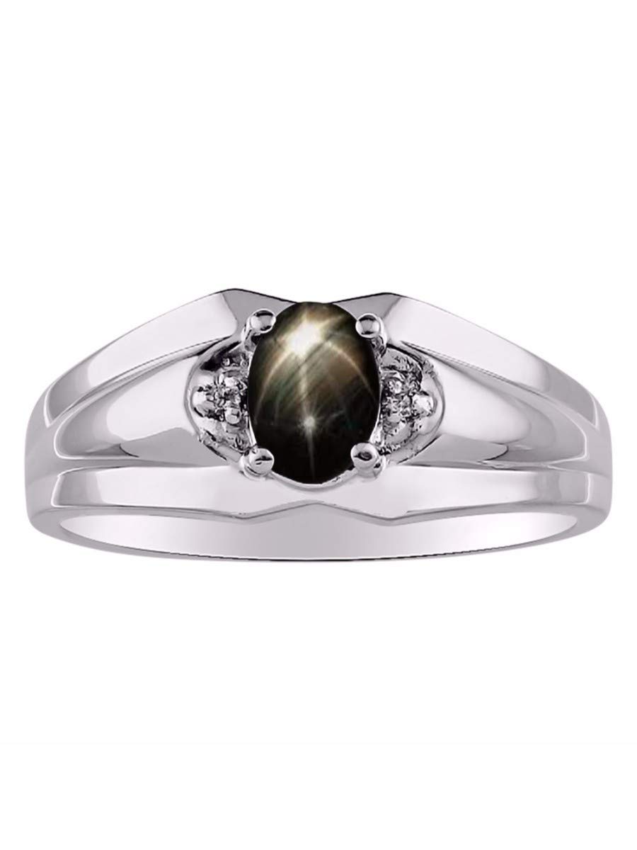 Rylos Classic Oval Black Star-Sapphire & Diamond Ring * Size 9