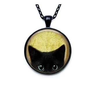 black cat necklace - peeking black cat pendant - cute black cat jewelry