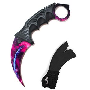 wetop karambit knife, cs-go for hunting camping fishing and field survival, stainless steel fixed blade tactical knife with sheath and cord (purple star).