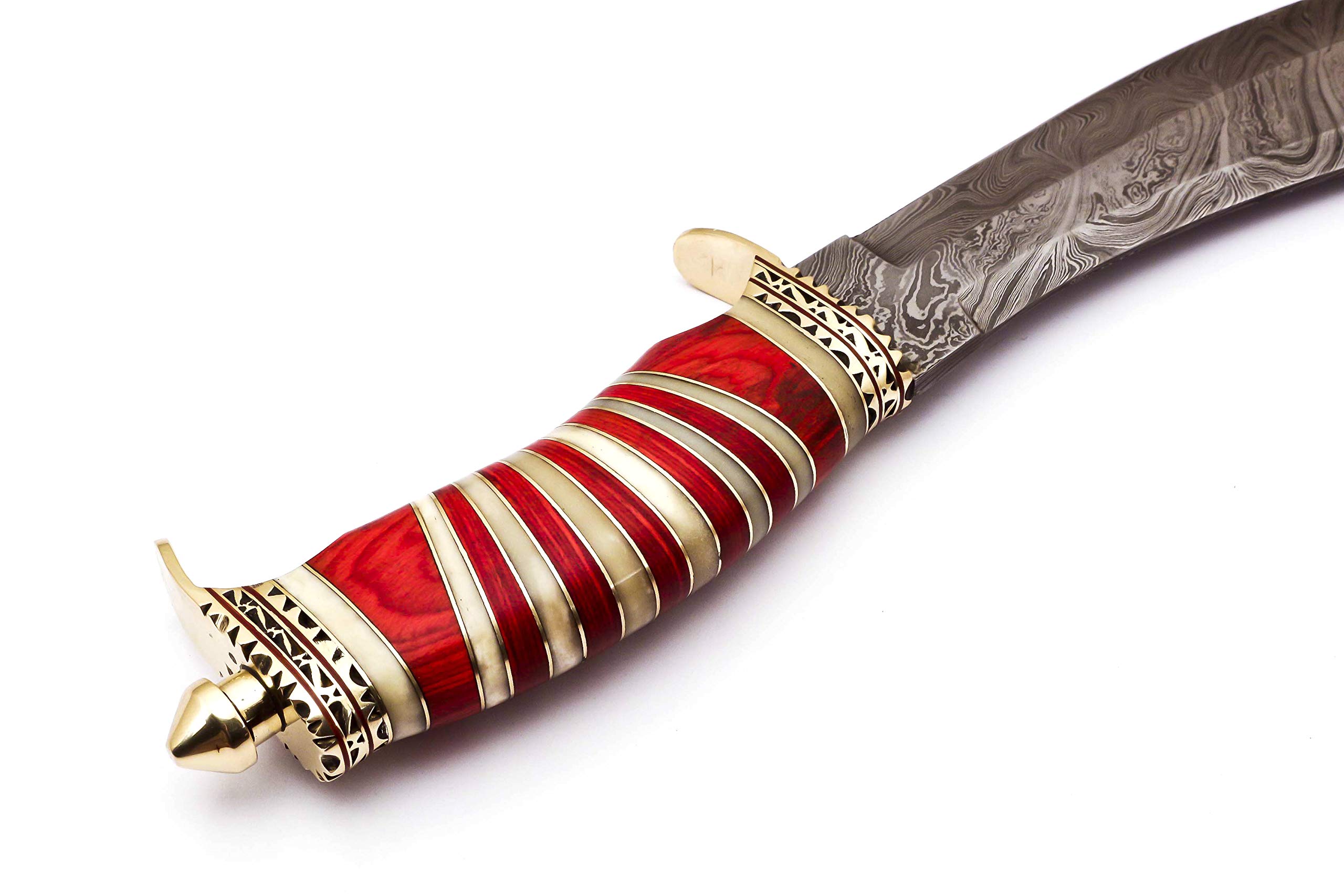 Skokie Knives Custom Hand Made Damascus Steel Hunting Bowie Knife Handle Camel Bone (Red)