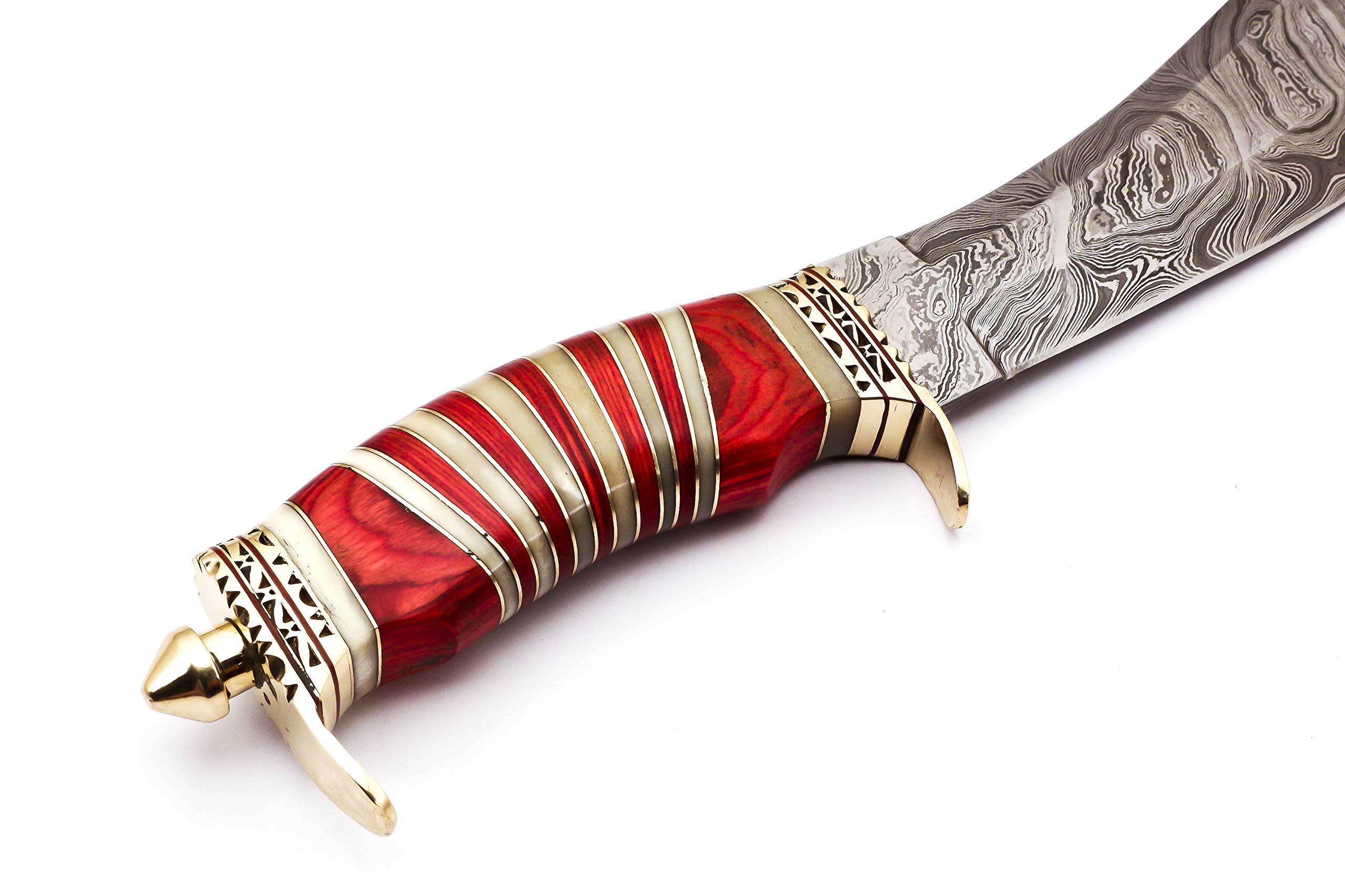 Skokie Knives Custom Hand Made Damascus Steel Hunting Bowie Knife Handle Camel Bone (Red)