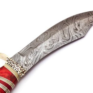 Skokie Knives Custom Hand Made Damascus Steel Hunting Bowie Knife Handle Camel Bone (Red)