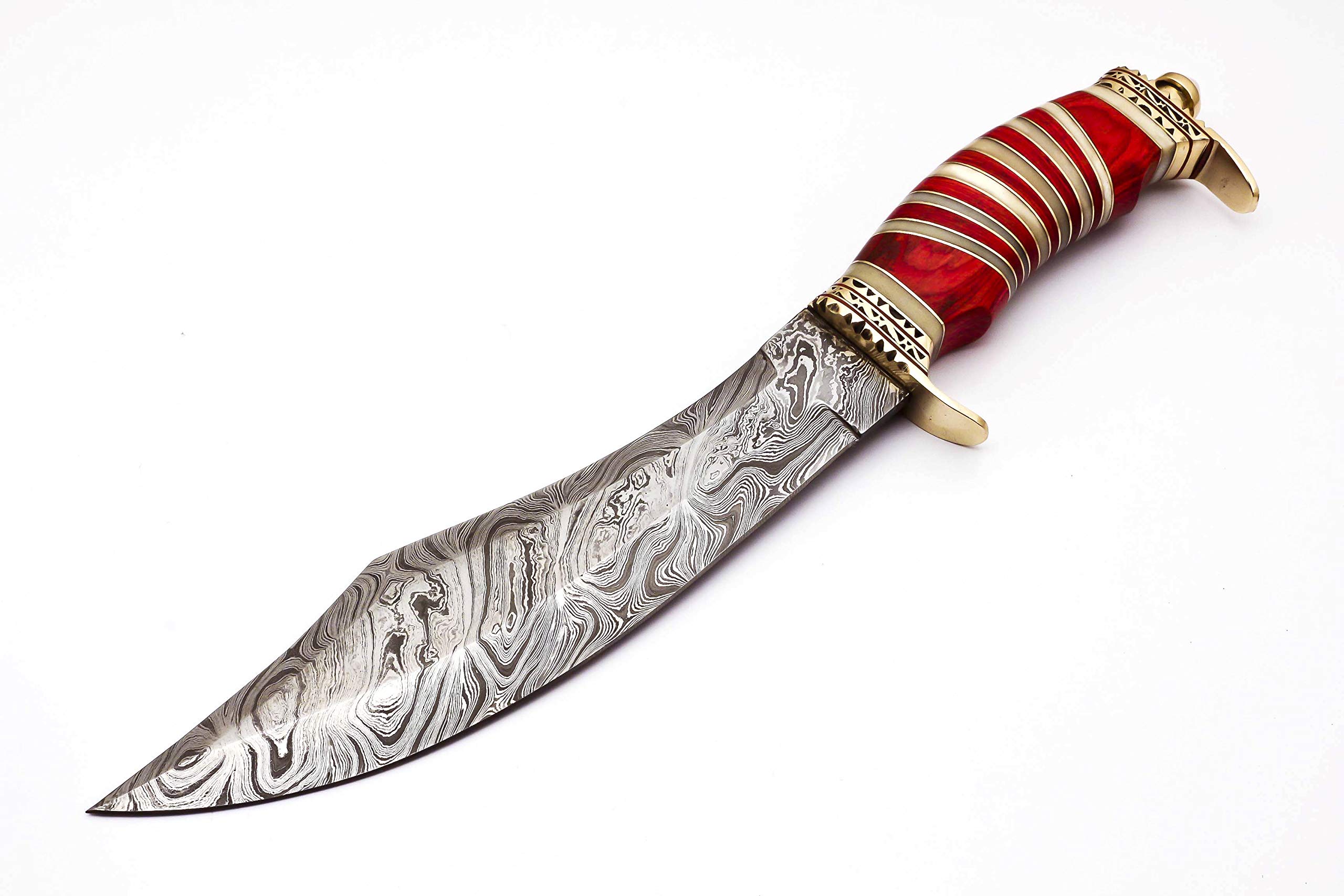 Skokie Knives Custom Hand Made Damascus Steel Hunting Bowie Knife Handle Camel Bone (Red)