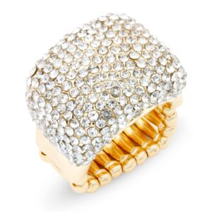 lavencious half cube shape with crystals stretch rings statement rings free size for women (gold + clear crystals)