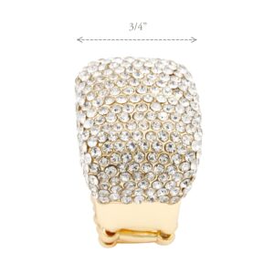 Lavencious Half Cube Shape with Crystals Stretch Rings Statement Rings Free Size for Women (Gold + Clear Crystals)