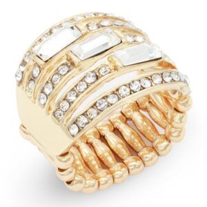 lavencious 5 rows design with crystals stretch rings statement rings free size for women (gold + clear crystals)