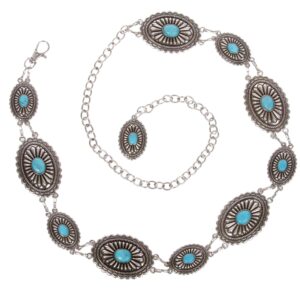 women's western oval turquoise stone concho chain belt, silver | one size