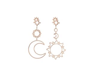 bohemian hollow sun moon stars asymmetric big drop dangle earrings for women jewelry-gold