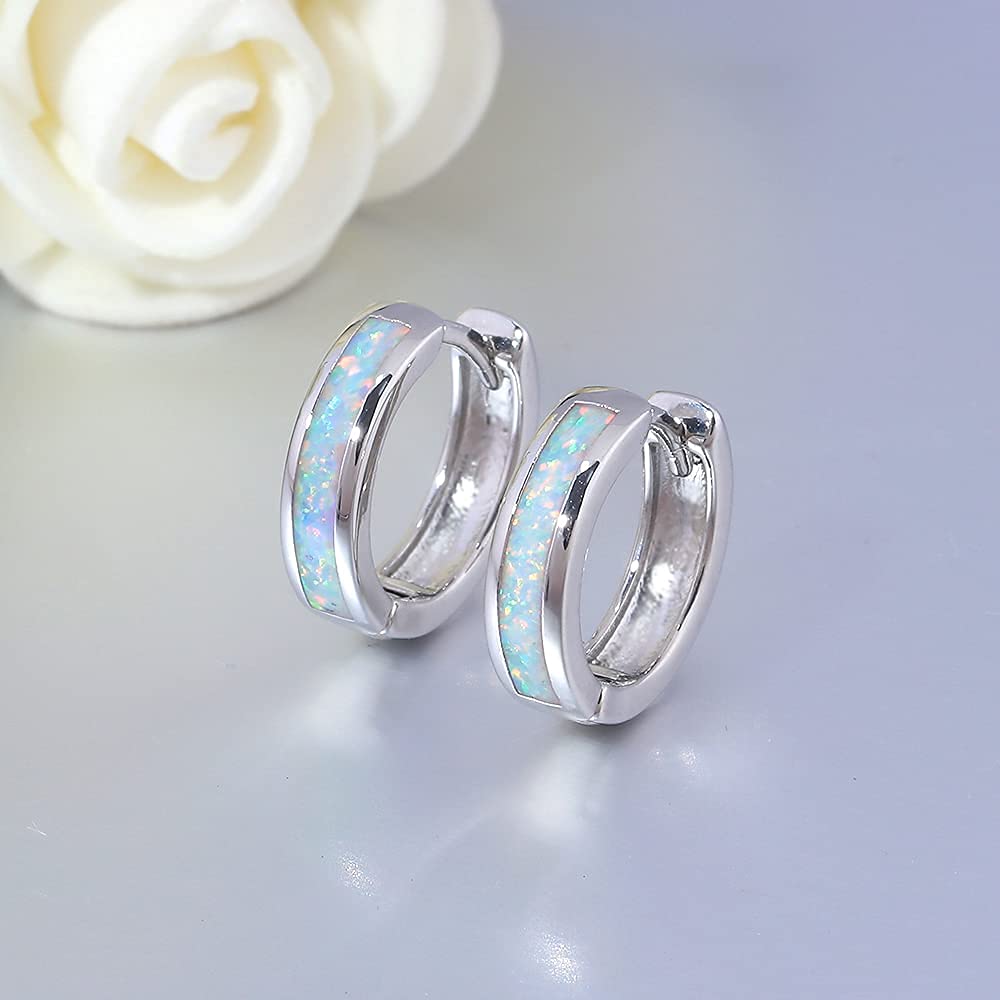 CiNily Huggie Earrings Opal Hinged Hoop Earrings 14K White Gold Plated Small Hoop Earrings for Women Girls Cute Earrings