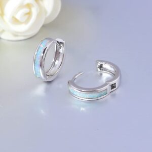 CiNily Huggie Earrings Opal Hinged Hoop Earrings 14K White Gold Plated Small Hoop Earrings for Women Girls Cute Earrings