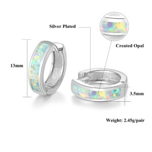 CiNily Huggie Earrings Opal Hinged Hoop Earrings 14K White Gold Plated Small Hoop Earrings for Women Girls Cute Earrings