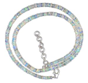 myhealingworld natural white base ethiopian opal gemstone beads 16 inch beaded necklace with additional 2 inch 92.5 sterling silver extension. bead size varies from 2mm to 5mm.