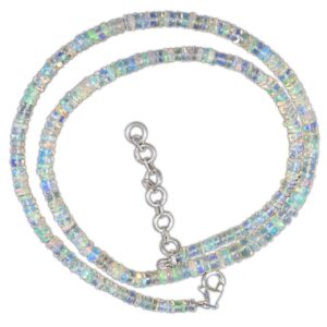 Myhealingworld Natural White Base Ethiopian Opal Gemstone Beads 16 Inch Beaded Necklace with Additional 2 inch 92.5 Sterling Silver Extension. Bead Size Varies from 2mm to 5mm.