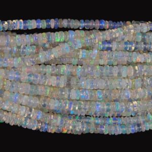 Myhealingworld Natural White Base Ethiopian Opal Gemstone Beads 16 Inch Beaded Necklace with Additional 2 inch 92.5 Sterling Silver Extension. Bead Size Varies from 2mm to 5mm.