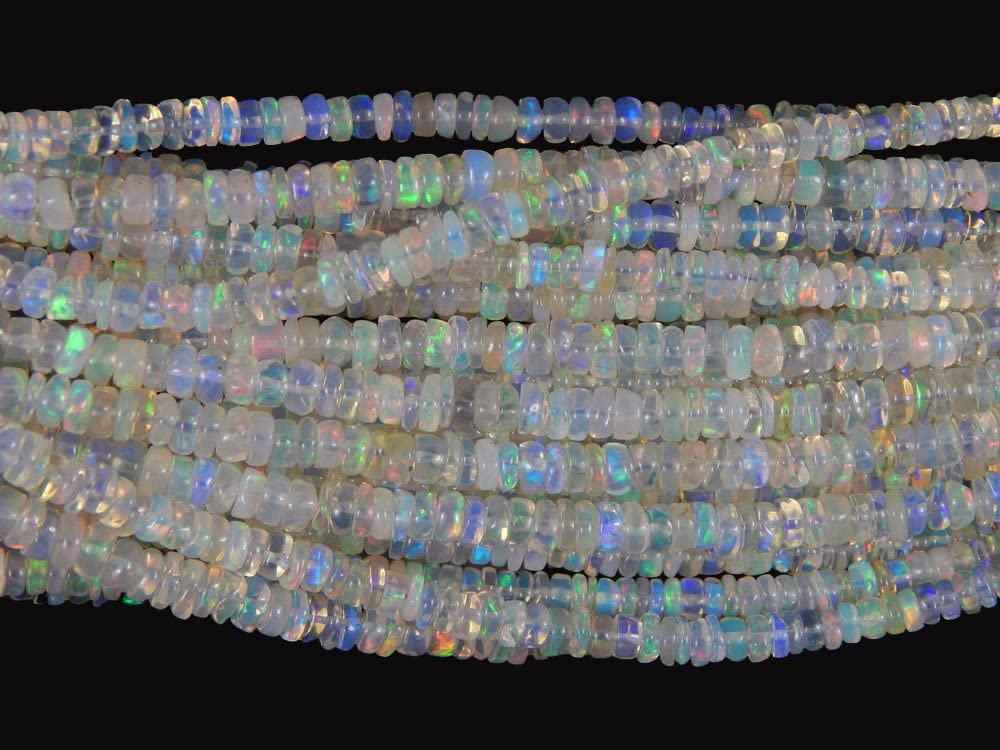 Myhealingworld Natural White Base Ethiopian Opal Gemstone Beads 16 Inch Beaded Necklace with Additional 2 inch 92.5 Sterling Silver Extension. Bead Size Varies from 2mm to 5mm.