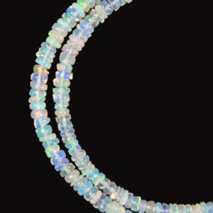 Myhealingworld Natural White Base Ethiopian Opal Gemstone Beads 16 Inch Beaded Necklace with Additional 2 inch 92.5 Sterling Silver Extension. Bead Size Varies from 2mm to 5mm.