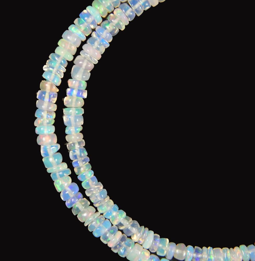 Myhealingworld Natural White Base Ethiopian Opal Gemstone Beads 16 Inch Beaded Necklace with Additional 2 inch 92.5 Sterling Silver Extension. Bead Size Varies from 2mm to 5mm.