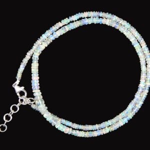 Myhealingworld Natural White Base Ethiopian Opal Gemstone Beads 16 Inch Beaded Necklace with Additional 2 inch 92.5 Sterling Silver Extension. Bead Size Varies from 2mm to 5mm.