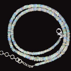 Myhealingworld Natural White Base Ethiopian Opal Gemstone Beads 16 Inch Beaded Necklace with Additional 2 inch 92.5 Sterling Silver Extension. Bead Size Varies from 2mm to 5mm.