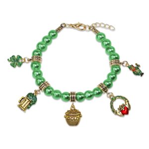 whimsical gifts st patrick's day irish charm bracelet | antique gold finish | 5 handpainted charms | handmade in usa