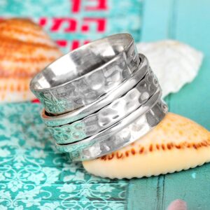 Boho-Magic 925 Sterling Silver Spinner Ring for Women Hammered Wide Fidget Ring Band (8)