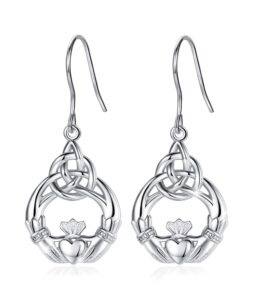 infuseu claddagh celtic dangle earrings for women sterling silver irish trinity knot drop earrings charm jewelry